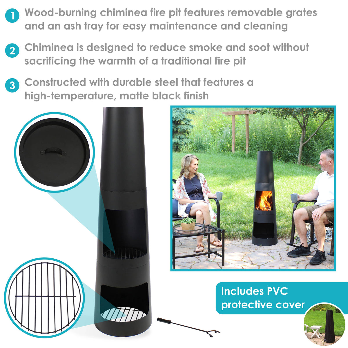 Heavy-Duty Steel Chiminea Fire Pit with Log Storage - 49 in – Lux Haus